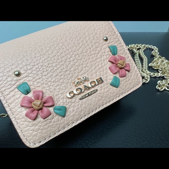 Coach | Bags | Coach Mini Wallet On Chain Floral Design Pink Woc | Poshmark